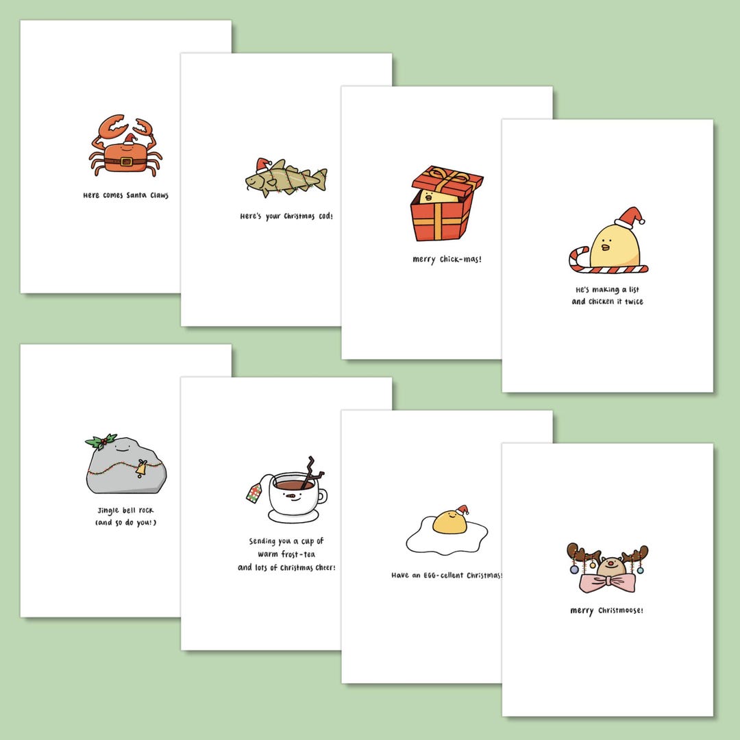 Punny Christmas Card Set of 8 - Cute Holiday Greeting Cards | Minimal ...