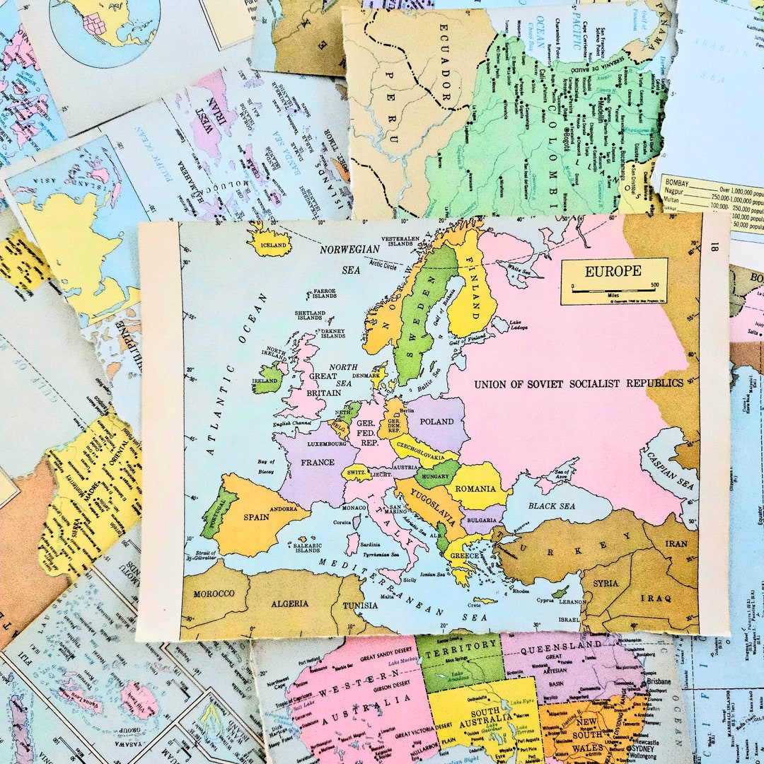 1960s World Map Pages for Junk Journal Scrapbooking, Decoupage, Collage ...