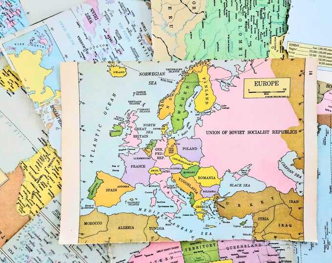 World Map Pages. 1960s Paper for Junk Journal Scrapbooking, Decoupage ...