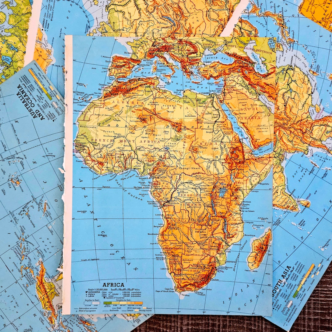 12x 1960s World Map Pages for Junk Journal Scrapbooking, Decoupage ...