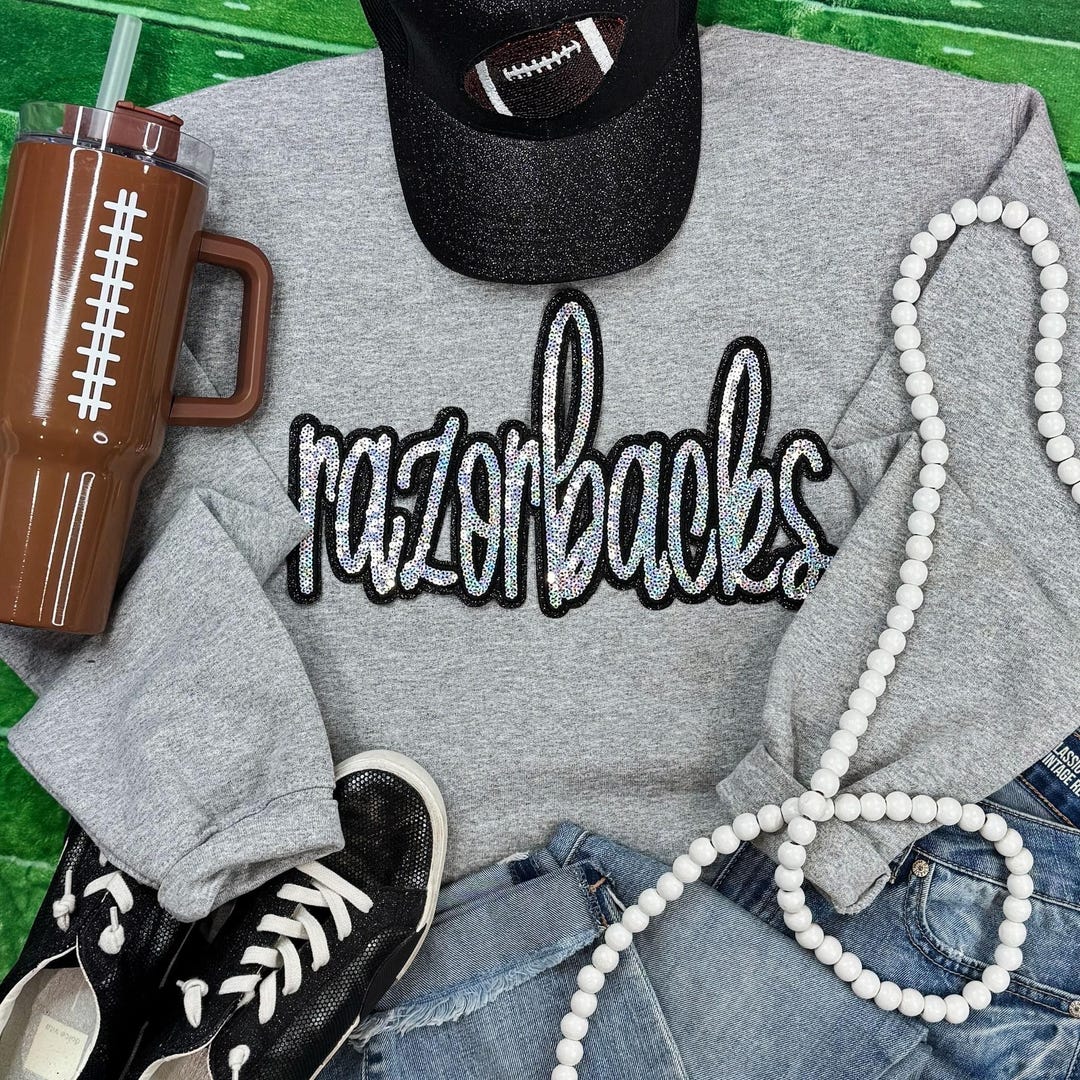 Razorbacks Sequin Shirt, Sweatshirt, School Mascot, Sequin Patch ...