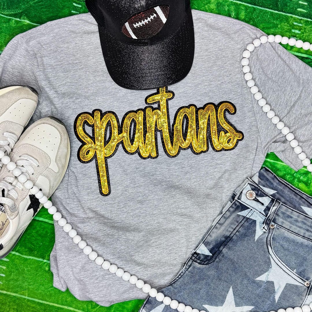 Spartans Sequin Short Sleeve, Sweatshirt, School Mascot, Sequin Patch, Spartans. Teacher. School ...