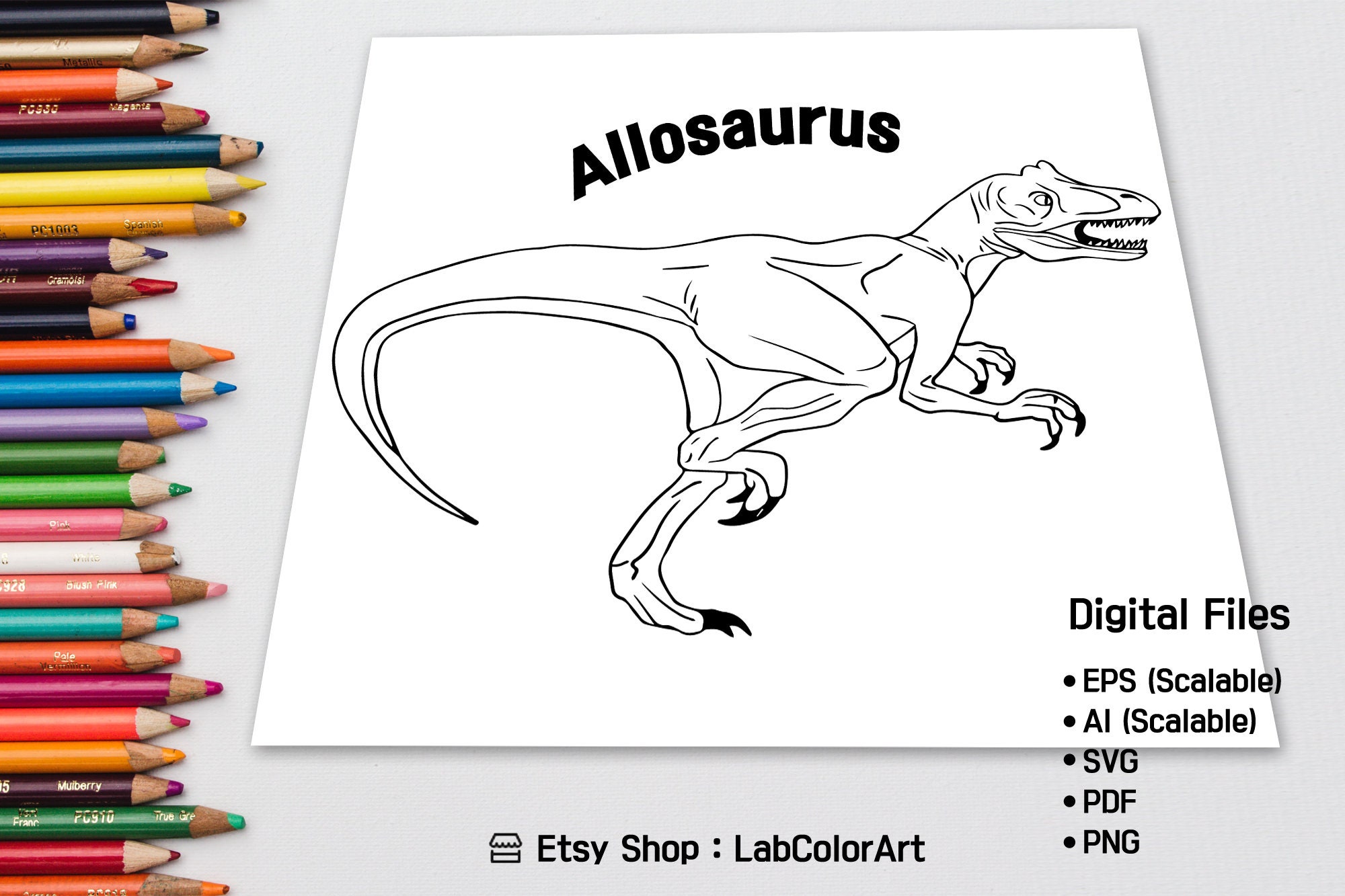 INSTANT DOWNLOAD Allosaurus Dinosaur Coloring page Printable | Etsy