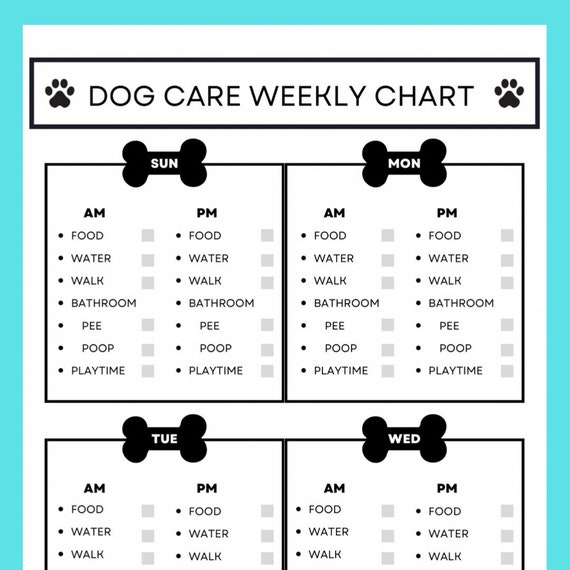 Dog Care Chart Dog Chore List Weekly Dog Care Pet Care | Etsy