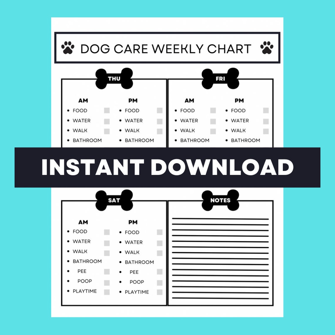 Dog Care Chart: Weekly Pet Chore List (digital Download) - Etsy