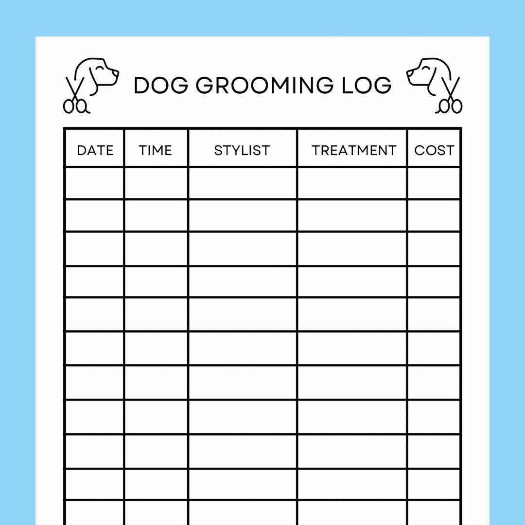 Dog Grooming Log, Dog Care Sheet, Dog Grooming Tracker, Pet Care Chart ...