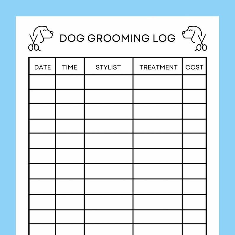 Dog Grooming Log, Dog Care Sheet, Dog Grooming Tracker, Pet Care Chart ...