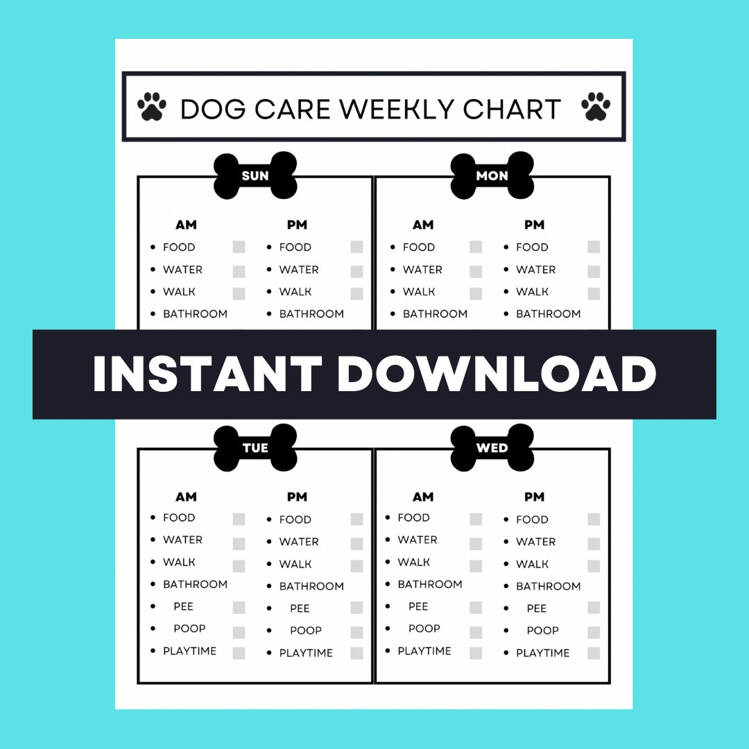 Dog Care Chart, Dog Chore List, Weekly Dog Care, Pet Care Chart ...