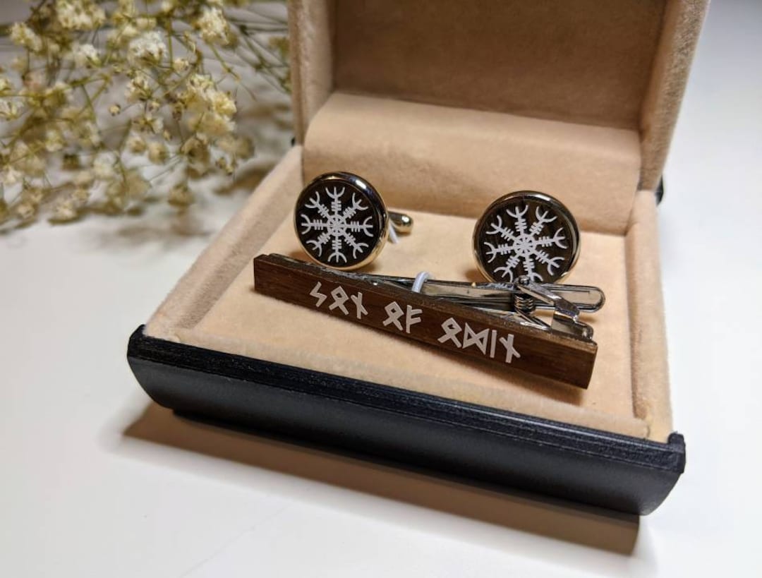 Viking Cufflinks and Tie Clip Set, Wooden Tie Clip, Wooden Cufflinks ...