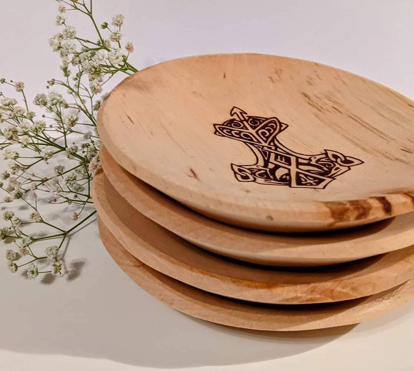 Viking Wood Plates Set of Wood Plates Engraved Plates Wood - Etsy
