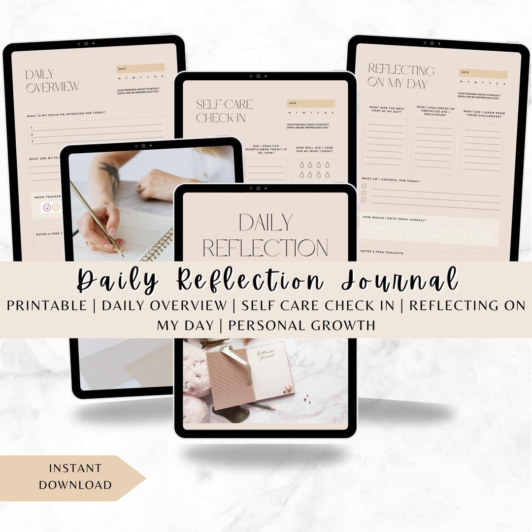 Daily Reflection Journal Printable Daily Overview Self Care Check in ...