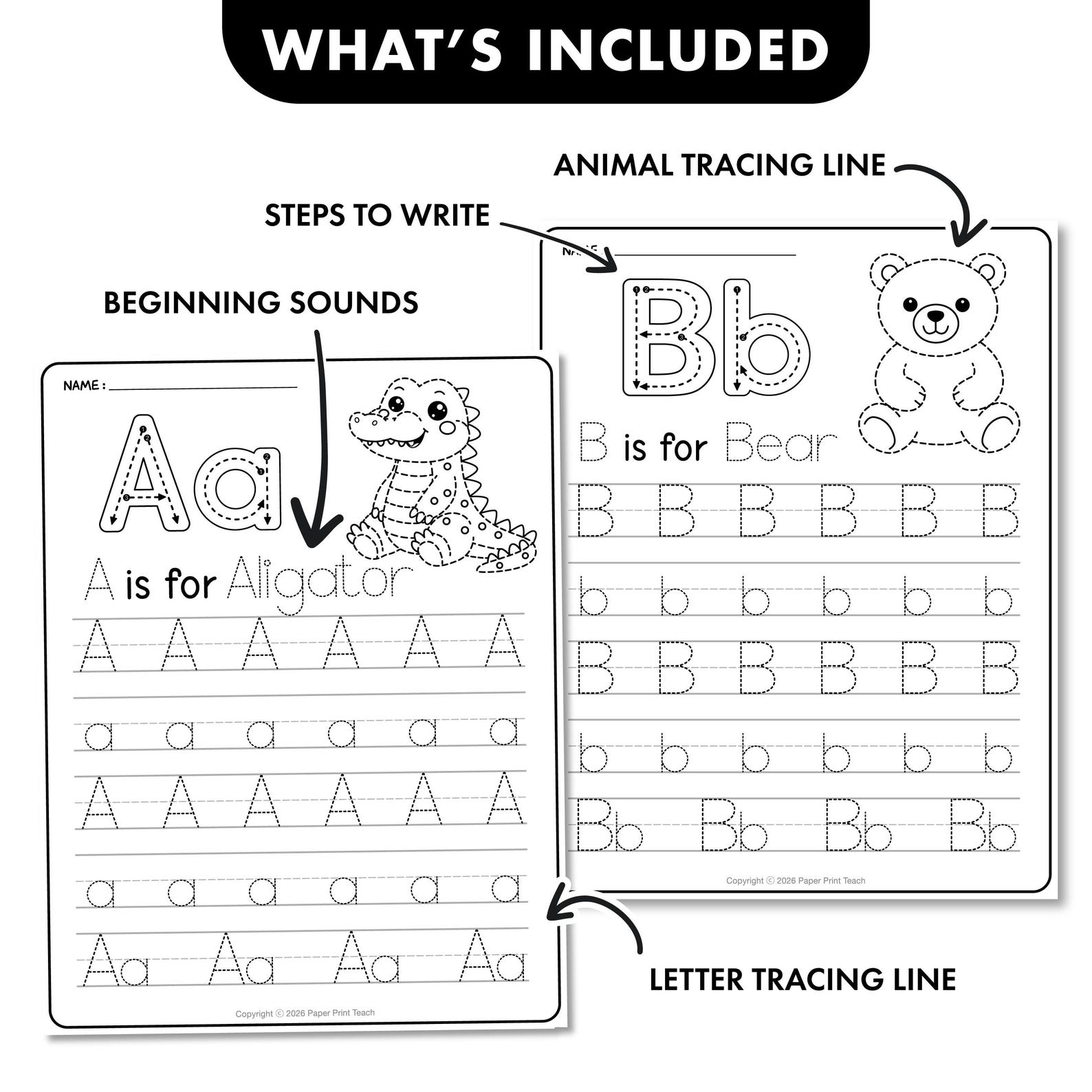 Alphabet Animal Tracing Worksheets Kindergarten Pre-k Preschool ABC ...