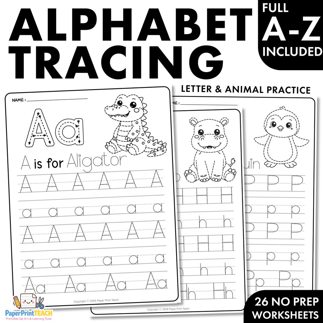 Alphabet Animal Tracing Worksheets Kindergarten Pre-k Preschool ABC ...