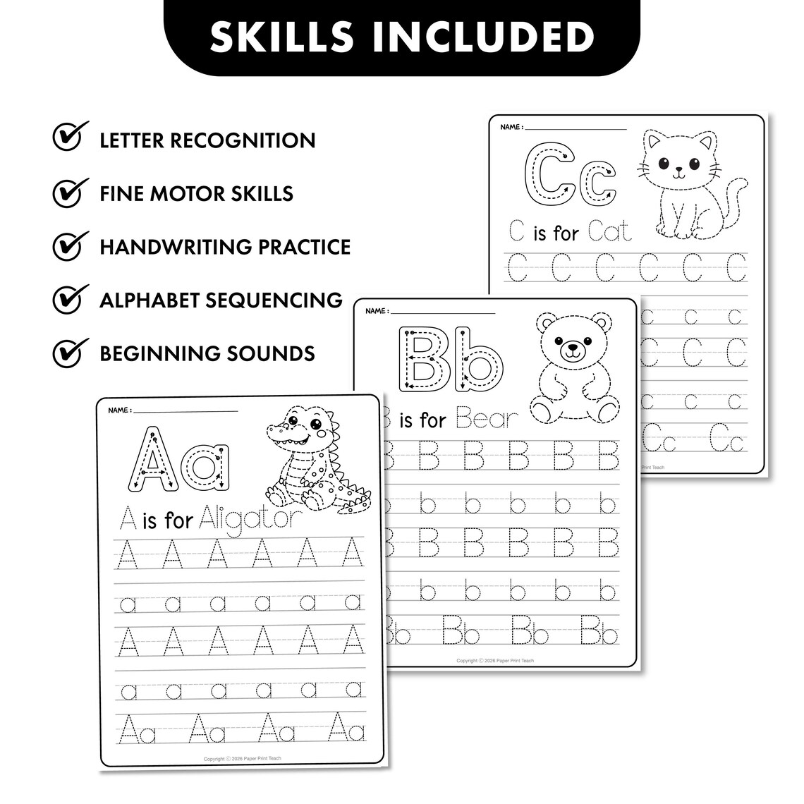 Alphabet Animal Tracing Worksheets Kindergarten Pre-k Preschool ABC ...