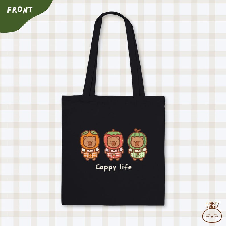 Capybara Fruit Design Tote Bag - Kawaii 100% Organic Cotton - Etsy