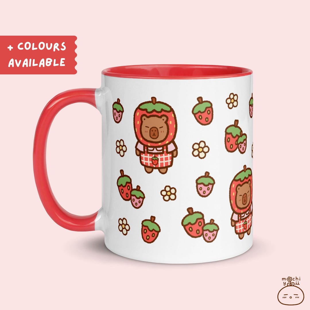 Cappy Life Fruits | Cute Capybara Strawberry Mug | 11 Oz White Ceramic ...