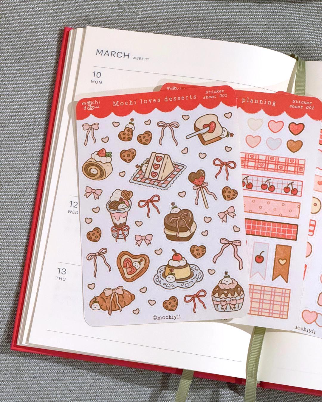 Lovecore Sticker Sheets: Kawaii Planner Stickers, Mochi Food Dessert ...