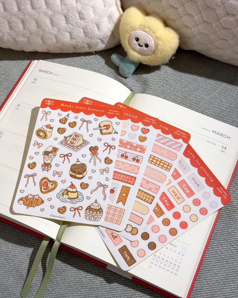 Lovecore Sticker Sheets: Kawaii Planner Stickers, Mochi Food Dessert ...