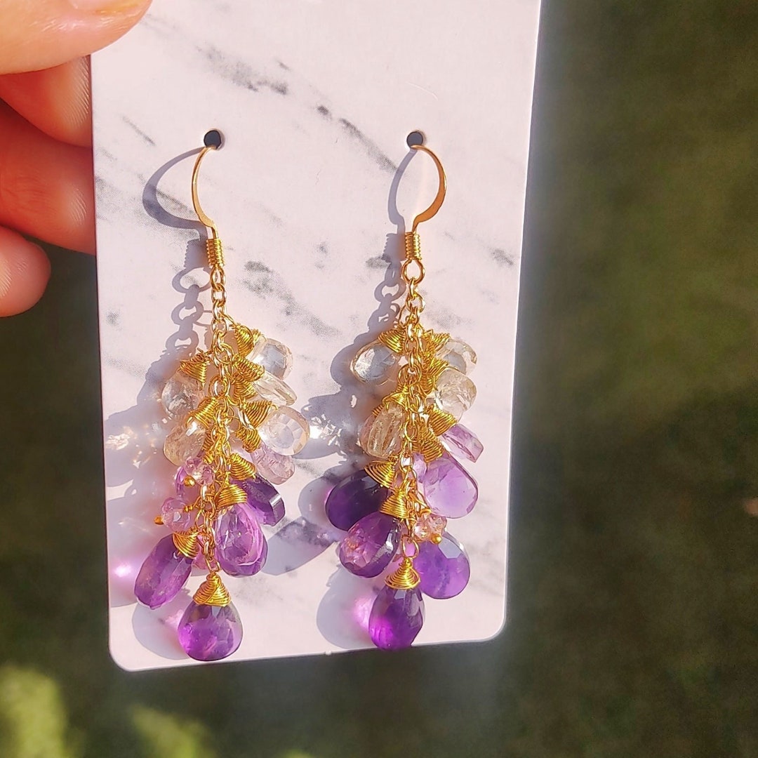 Ombre Amethyst Cascade Autumn Earrings: Holiday Earrings for Women - Etsy