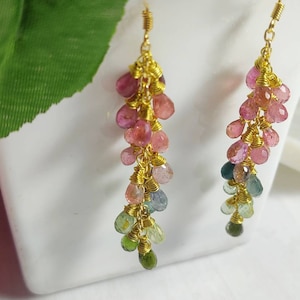 Tourmaline Earrings / Ombre Watermelon Gemstone Earrings/ Best Birthday ...