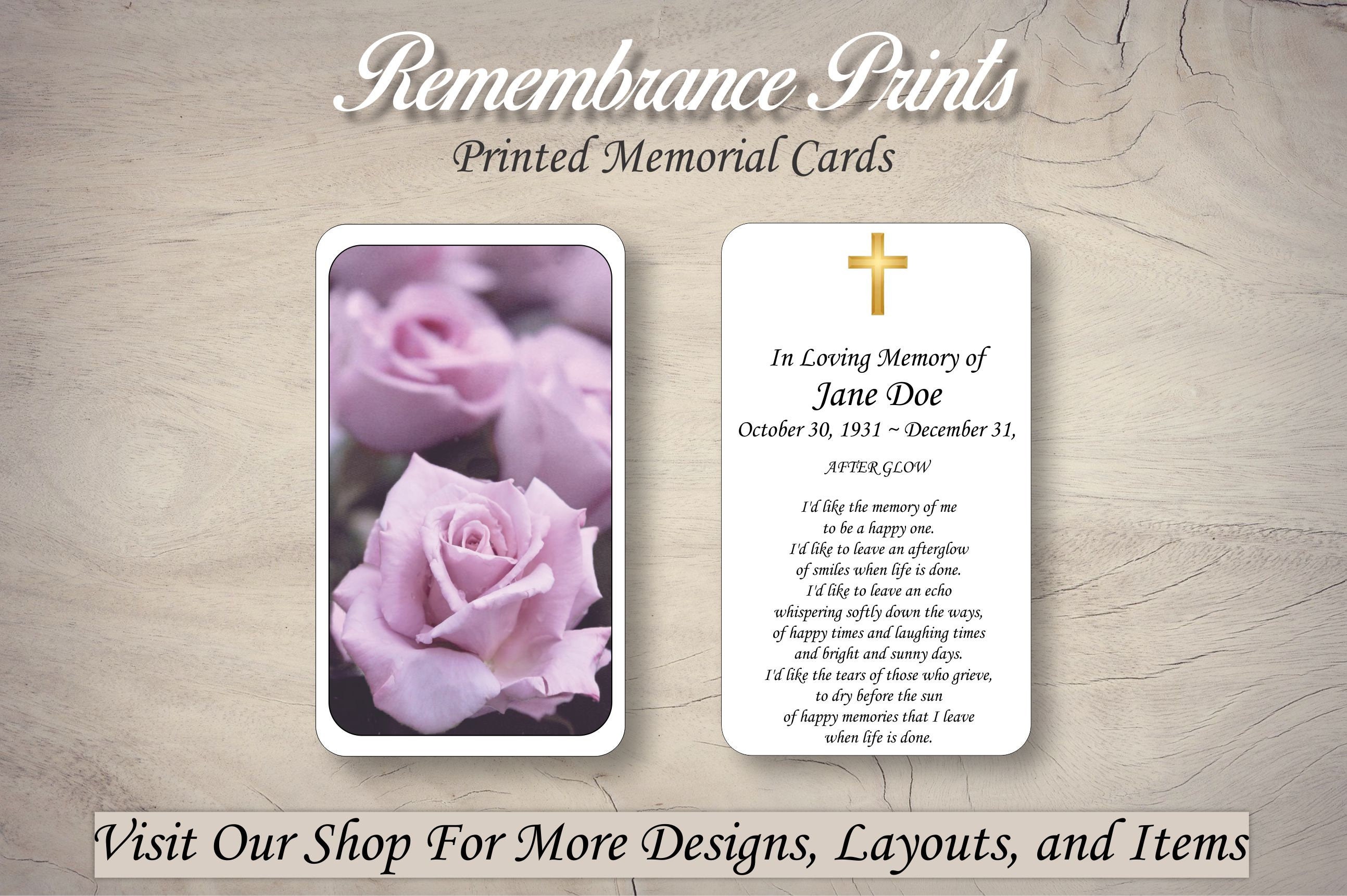Personalized Purple Rose Memorial Prayer Cards - Etsy
