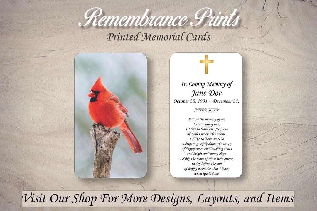 Printed Memorial Cards, Personalized Memorial Prayer Card, Catholic ...