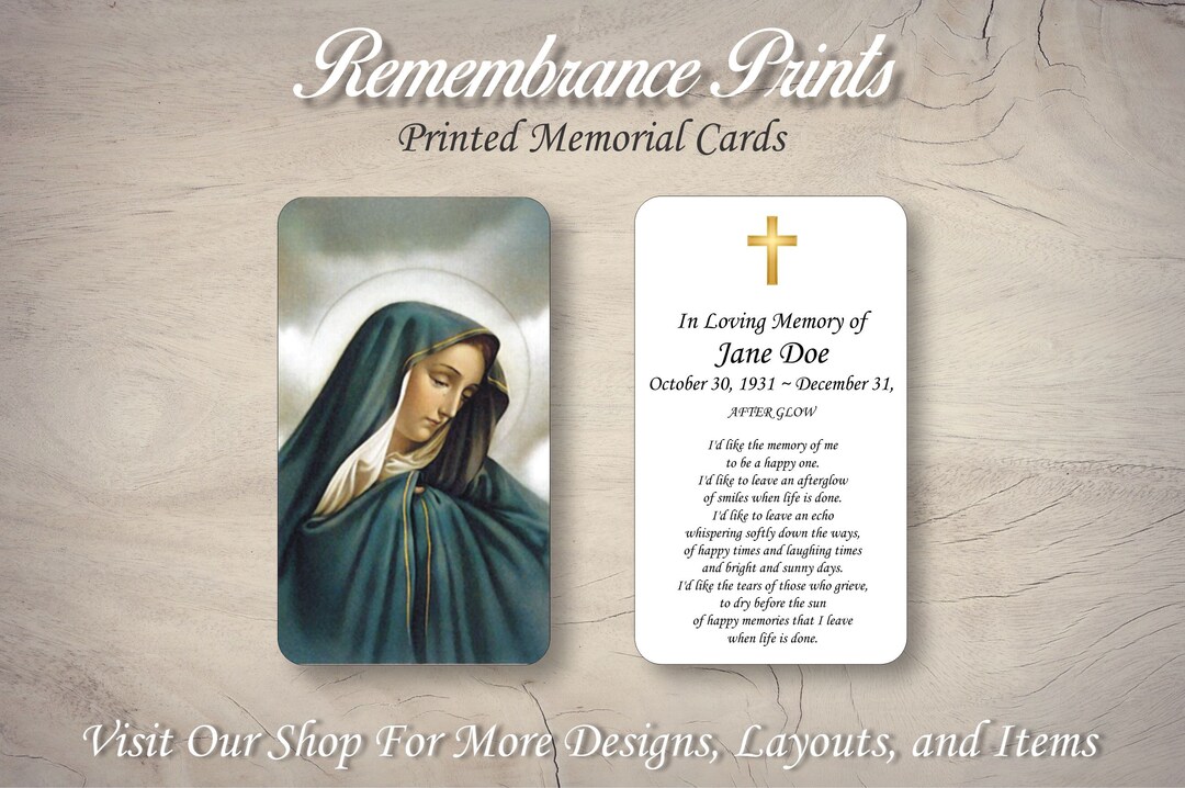 Printed Memorial Cards, Personalized Memorial Prayer Card, Catholic ...