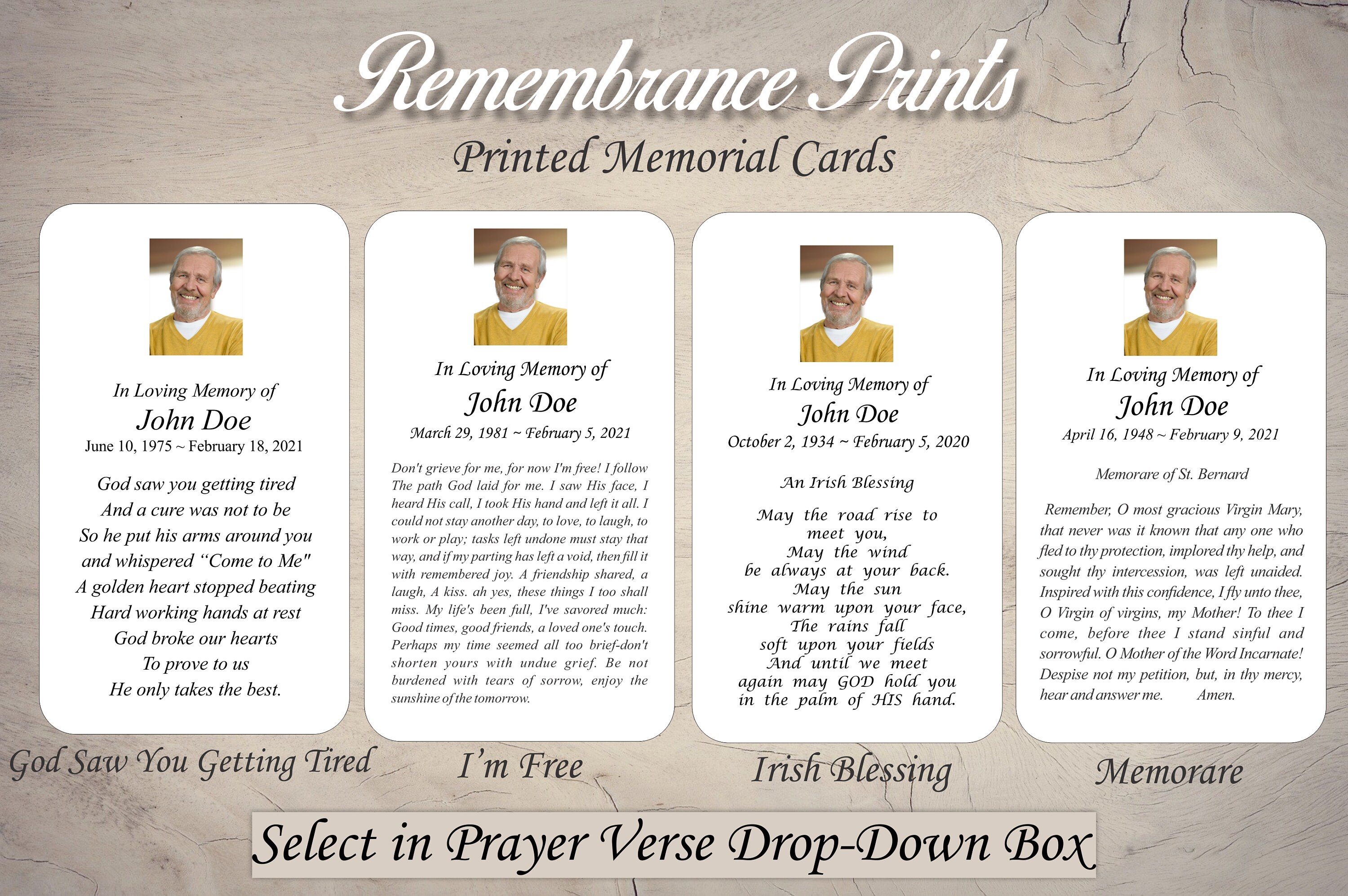 Printed Full Photo Memorial Prayer Cards - Etsy
