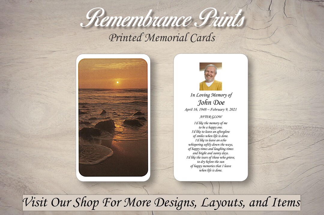 Printed Ocean Sunset Photo Memorial Cards - Etsy