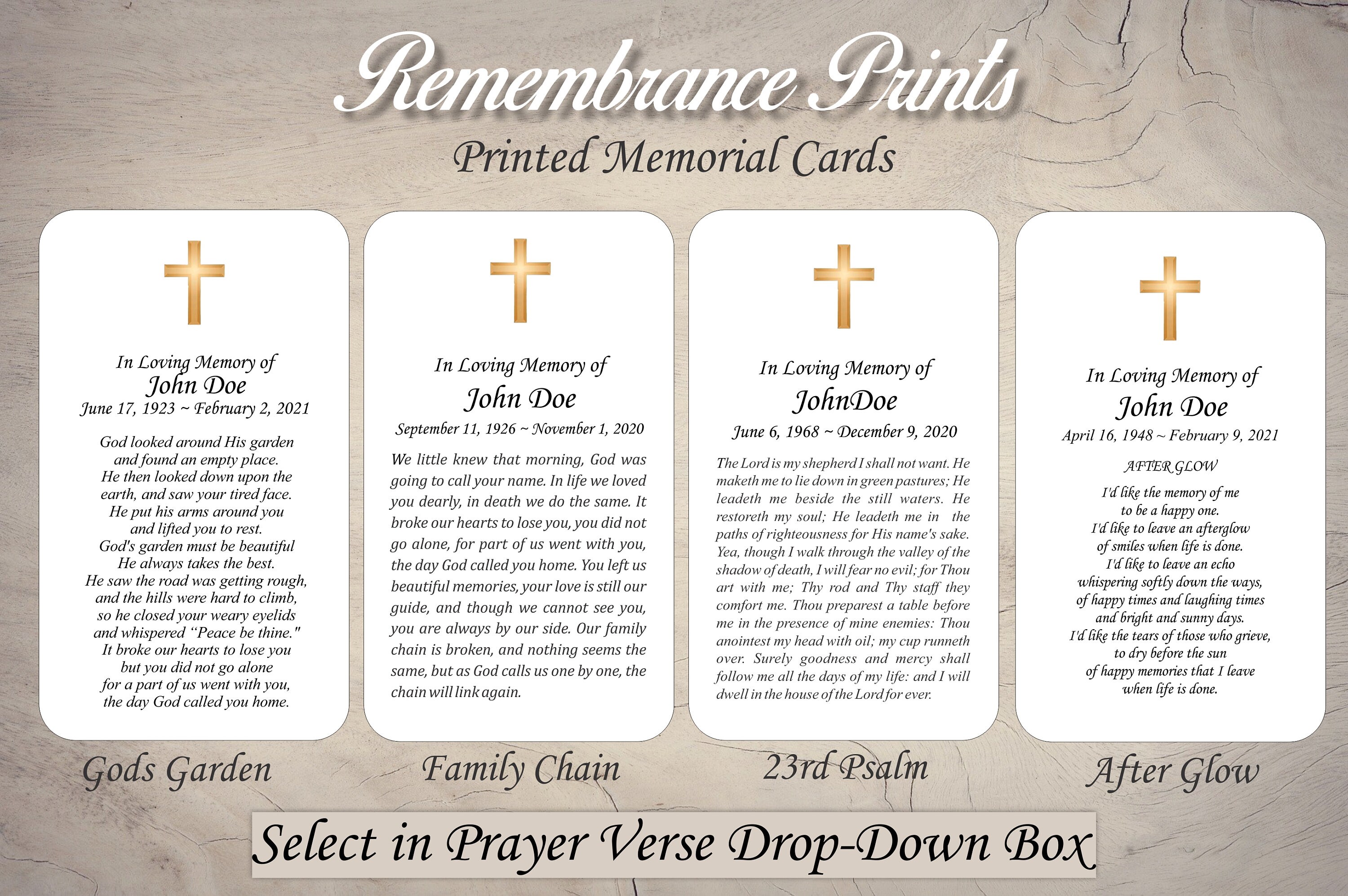 Printed Memorial Cards Personalized Memorial Prayer Card - Etsy