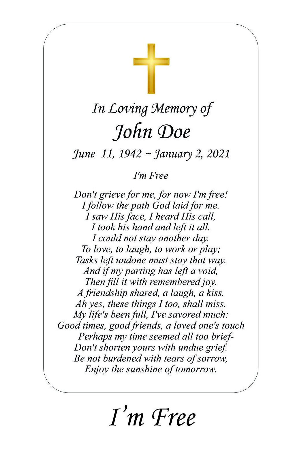 Printed Full Photo Memorial Prayer Cards - Etsy