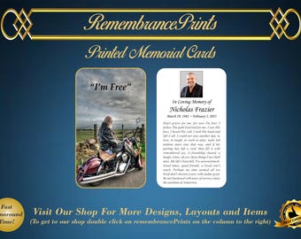 PRINTED Motorcycle Memorial Cards for Biker| Custom Motorbike Prayer ...