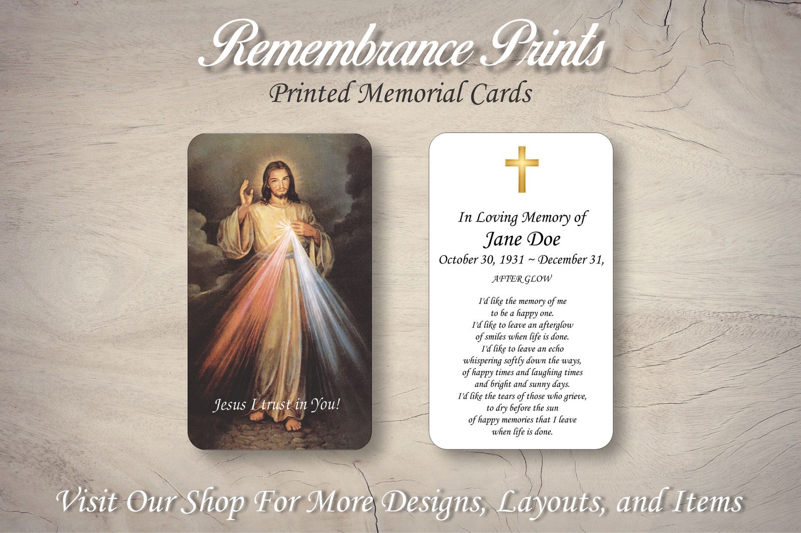 Printed Memorial Cards, Personalized Memorial Prayer Card, Catholic ...