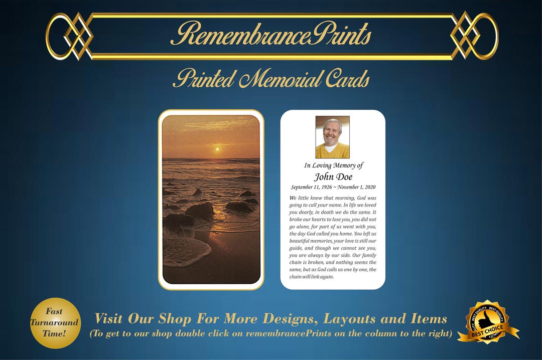 Printed Ocean Sunset Photo Memorial Cards - Etsy
