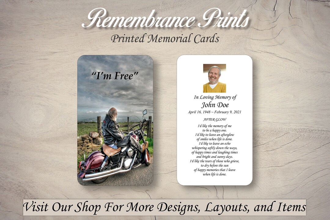 Printed Motorcycle Photo Memorial Cards - Etsy