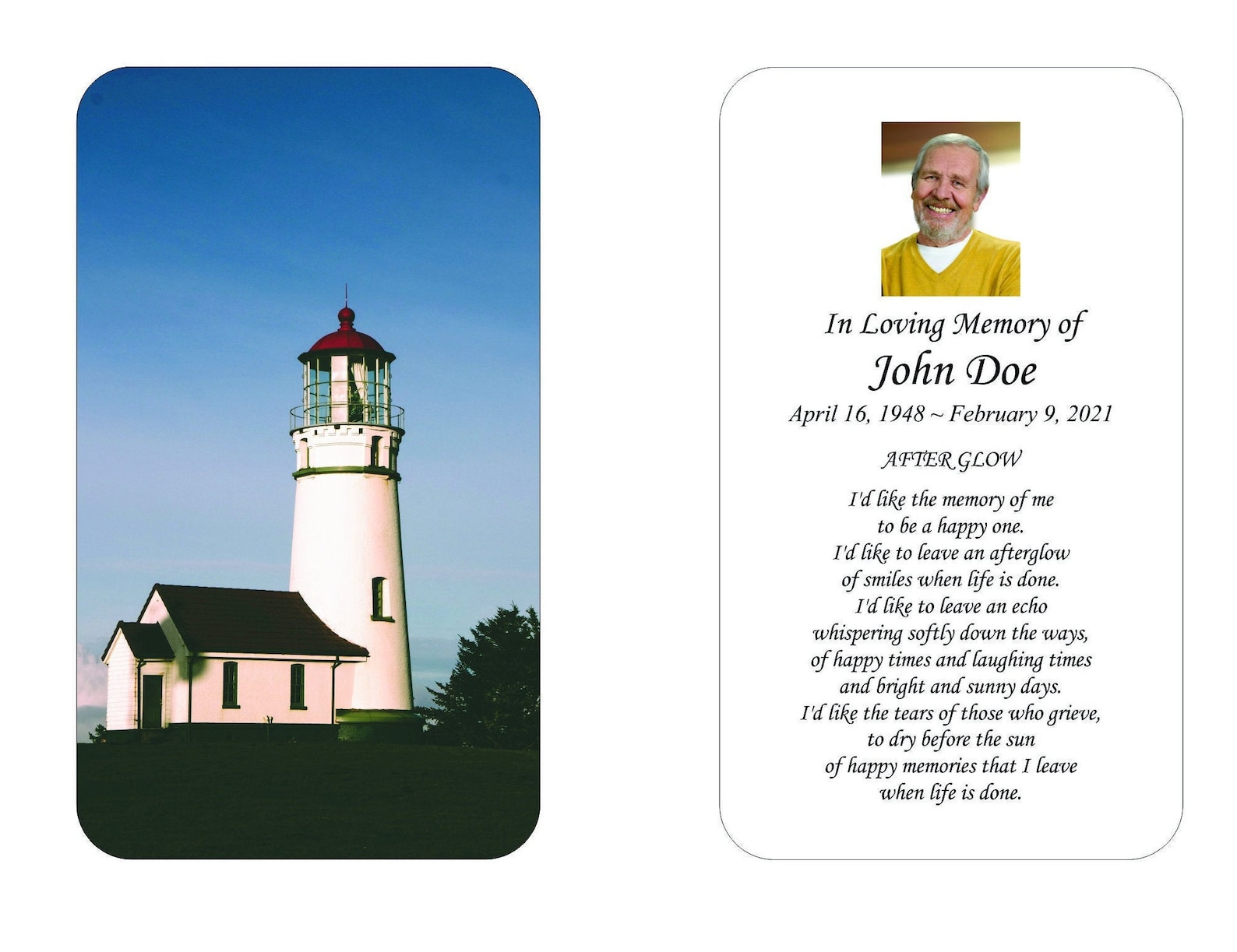 Printed Lighthouse Photo Memorial Cards Qty. 50 | Etsy