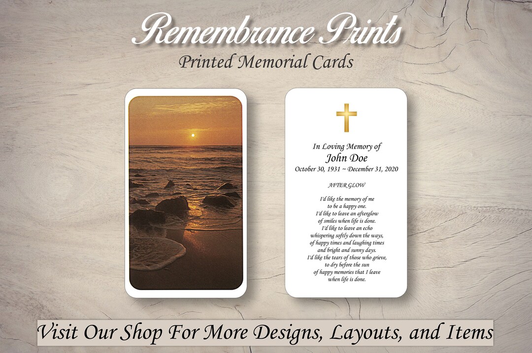 Printed Memorial Cards, Personalized Memorial Prayer Card, Catholic ...