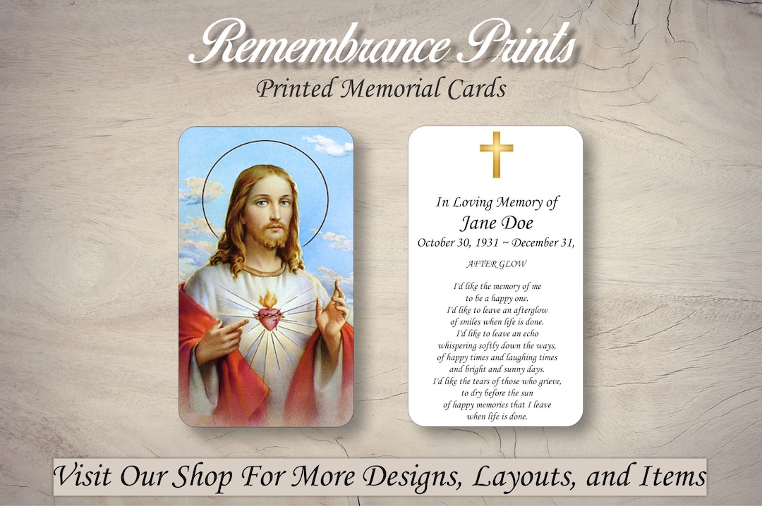 Printed Memorial Cards, Personalized Memorial Prayer Card, Catholic ...