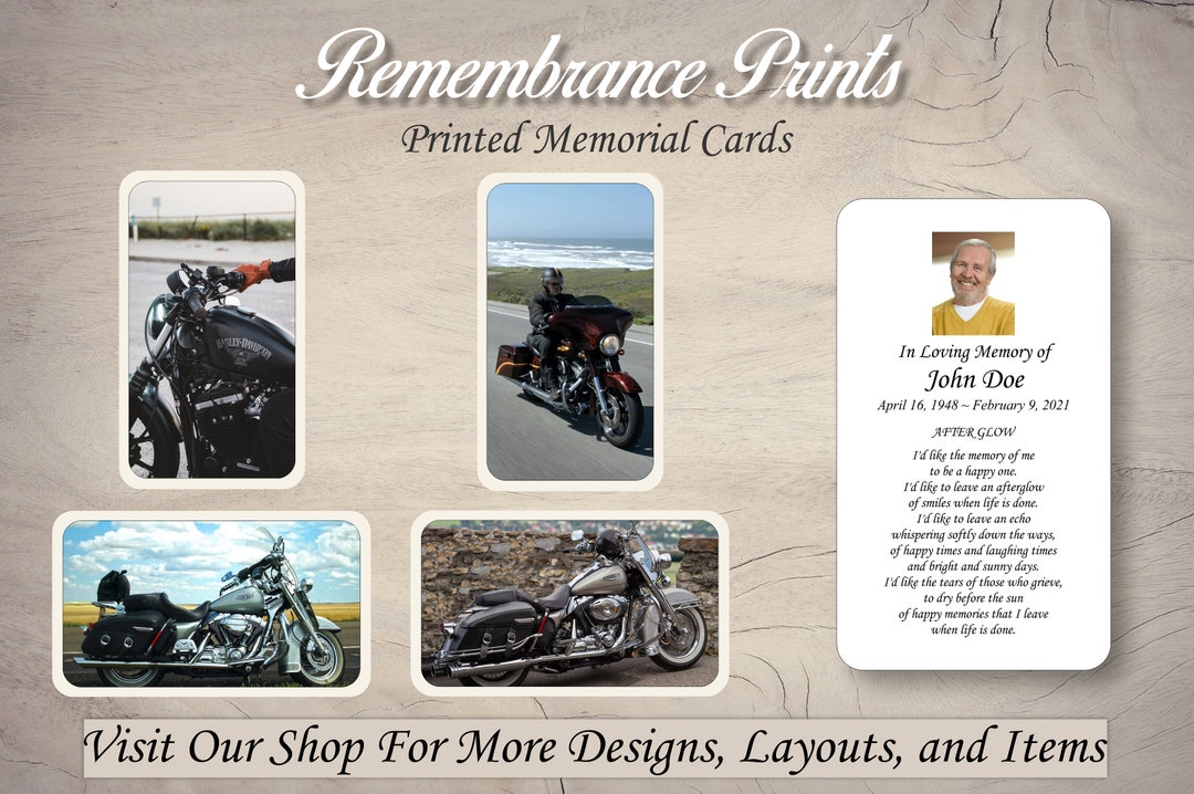 Printed Motorcycle Assortment Photo Memorial Cards - Etsy
