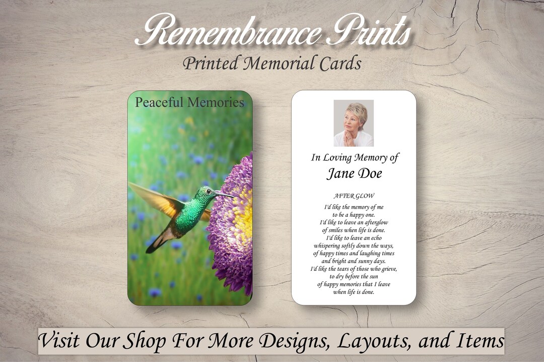 Printed Hummingbird Photo Memorial Cards - Etsy