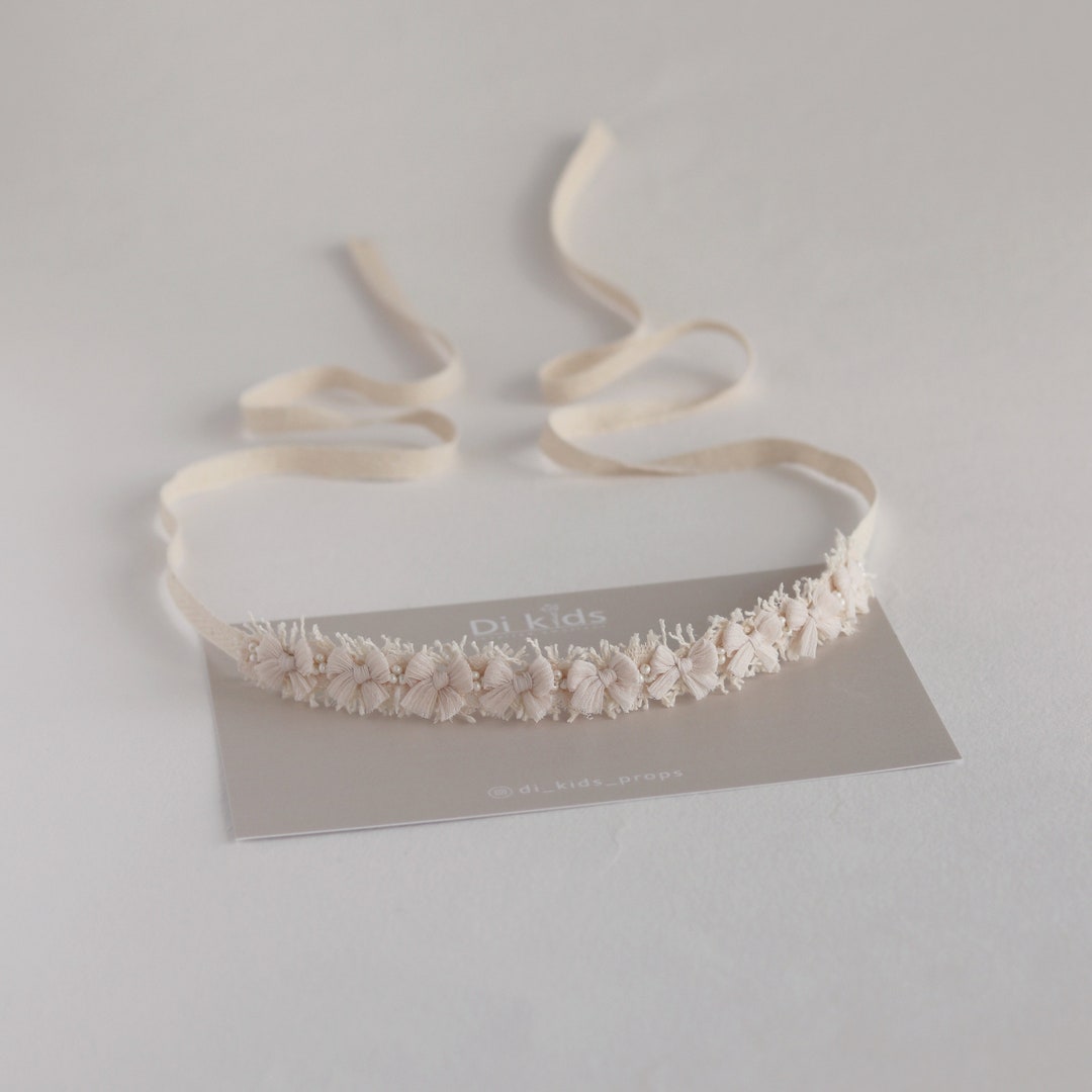 Beige Newborn Tieback Neutral Sitter Headband Boho Newborn Headband ...