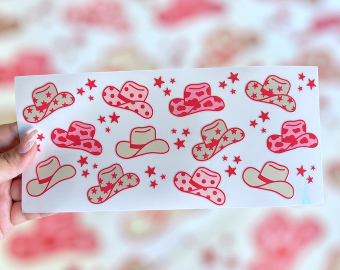 Ready to Use Pink Cowgirl UV Libbey Cup Wrap 16oz Ready to Ship UV DTF ...