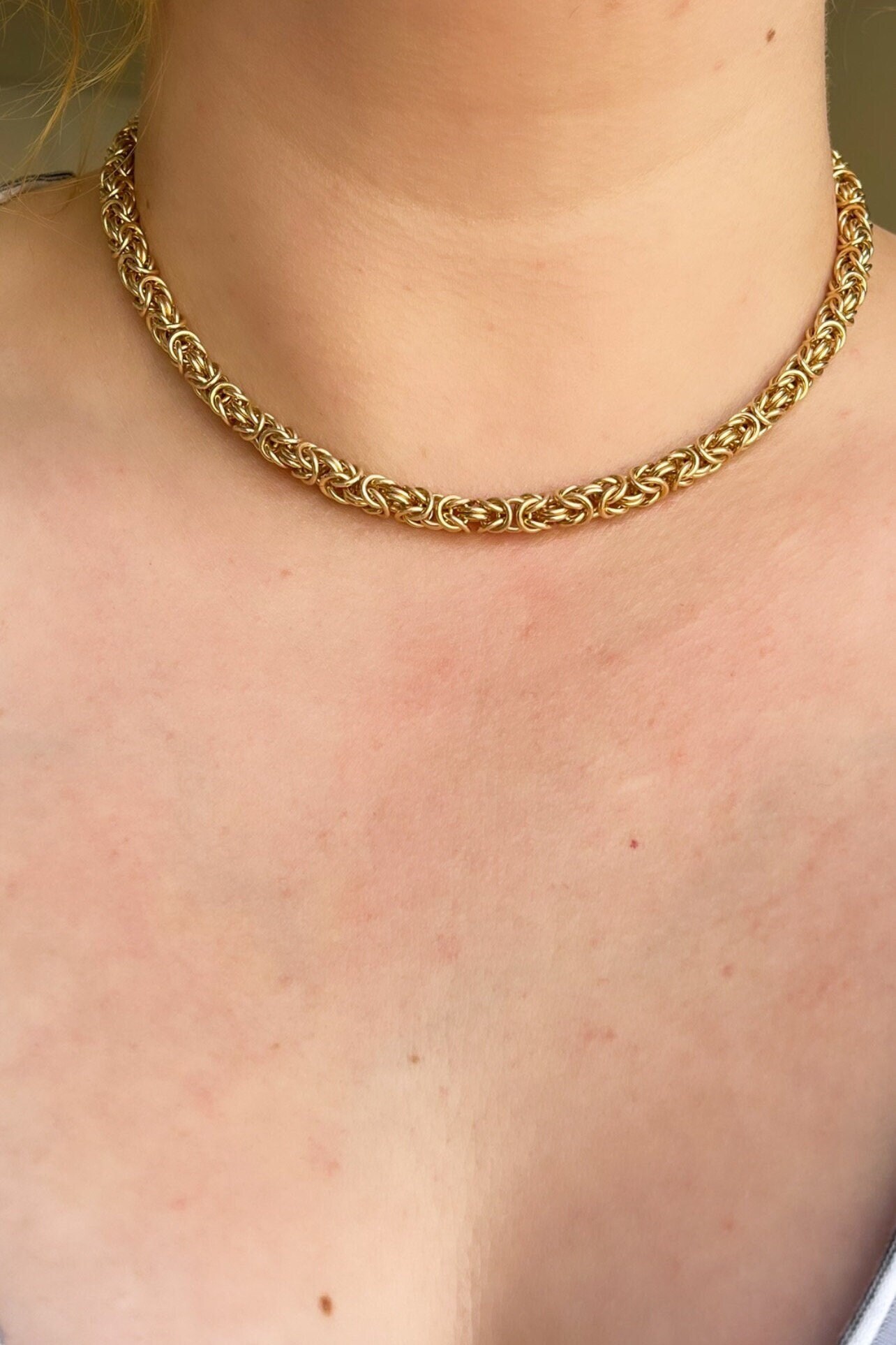 14k Solid Gold Byzantine Chain Necklace - Etsy