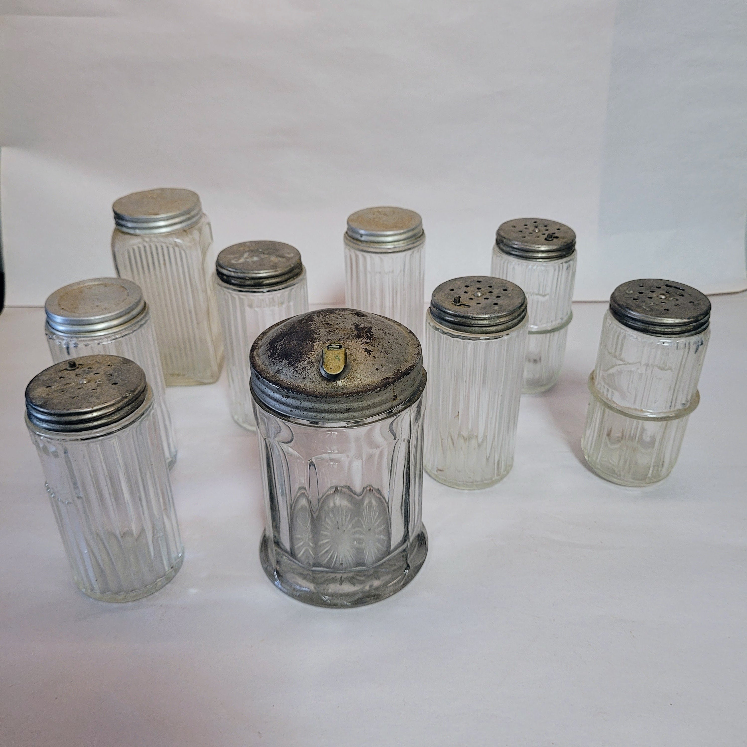 Lot of 9 Vintage Glass Shakers/ Sugar/ Salt - Etsy