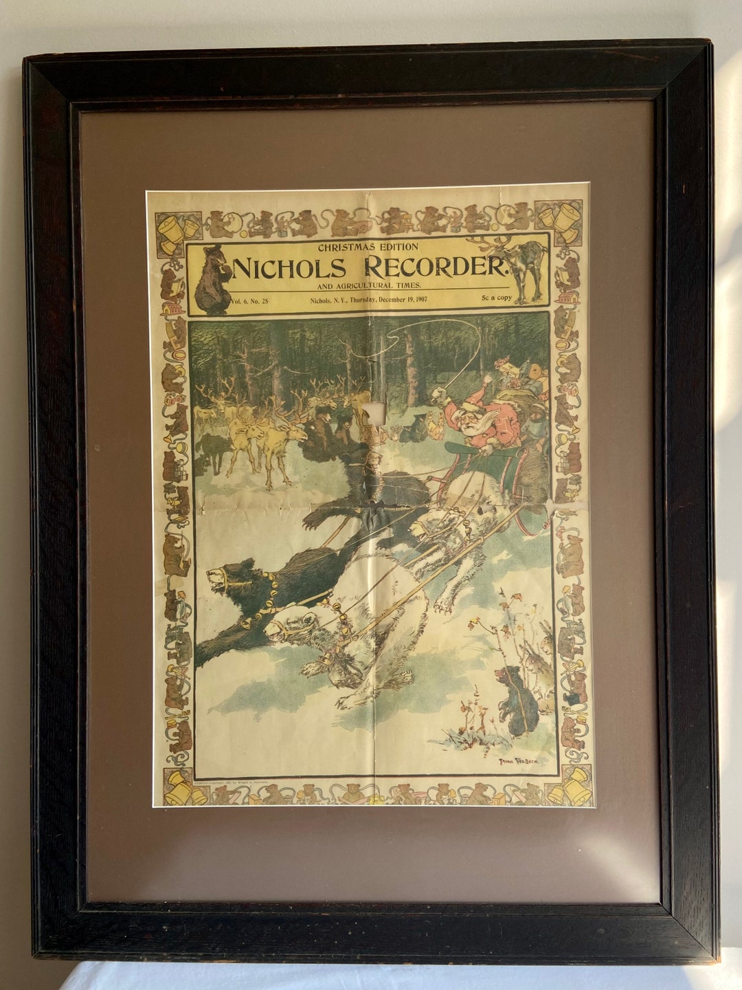 Framed 1907 "nichols Recorder: Christmas Edition" Antique Lithograph by ...