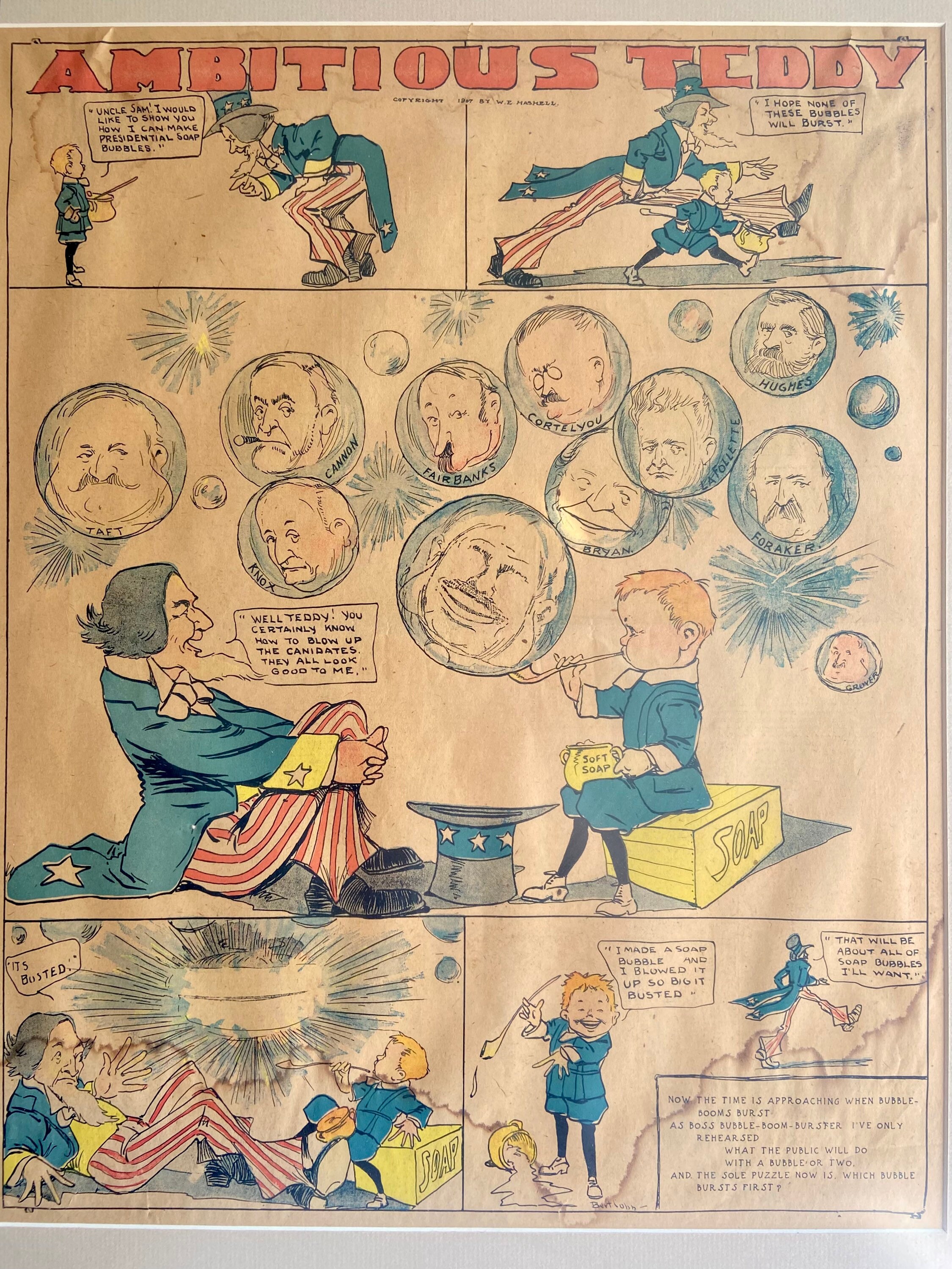 Antique 1907 "ambitious Teddy" Comic by W.E. Haskell -- Oak Framed - Etsy