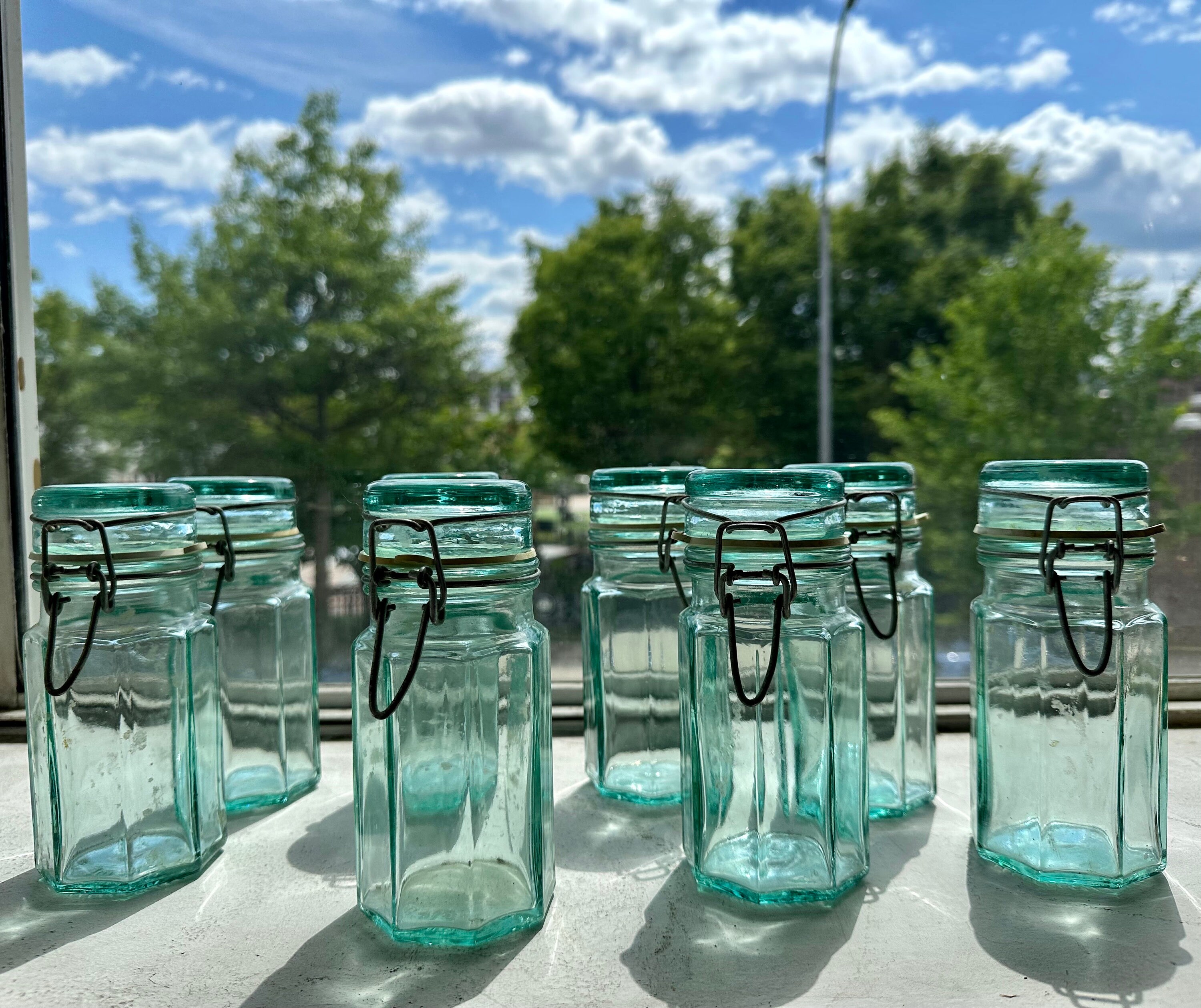 Set Of 8 Vintage 1970s Blue Glass Jars Made In Italy Etsy