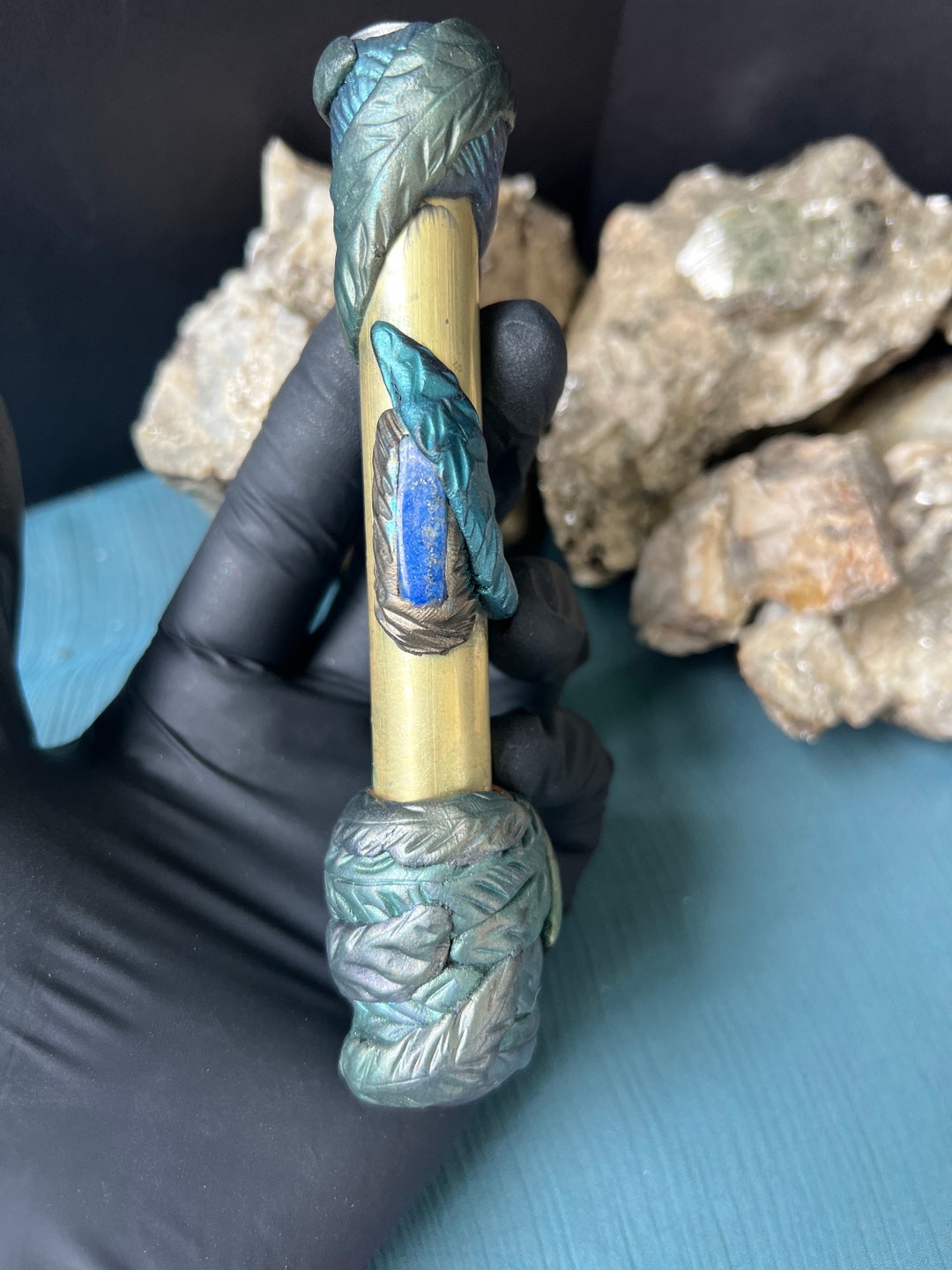 Brass Kaleidoscope, Spinning Chamber, Sculpted Clay Decoration, Glass ...