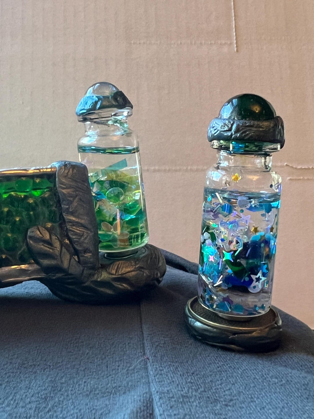 Green Magnet Jar Kaleidoscope, Two Glass Oil Jars, Jar Stand, Lead-free ...