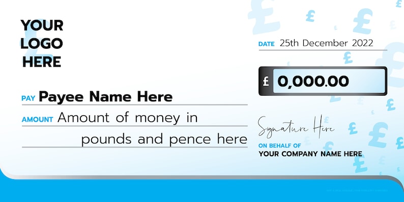 Customisable Giant Charity Presentation Publicity Display Cheque Rigid ...